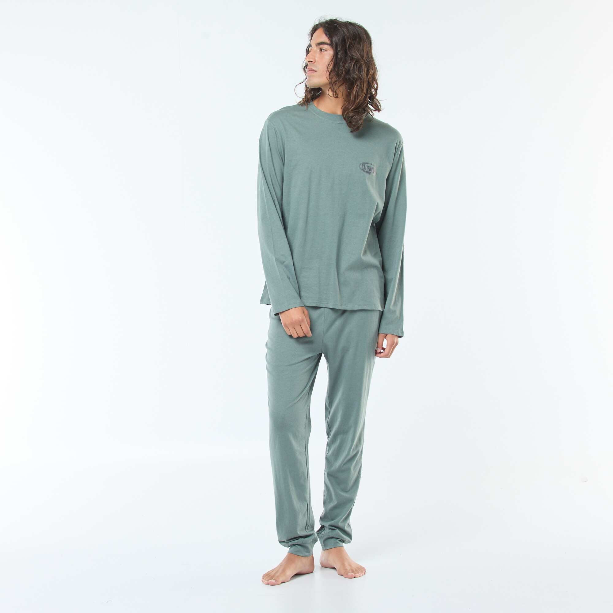 Conjunto de pijama largo de punto camiseta + pantalón - 2 piezas VERDE – Kiabi Uruguay